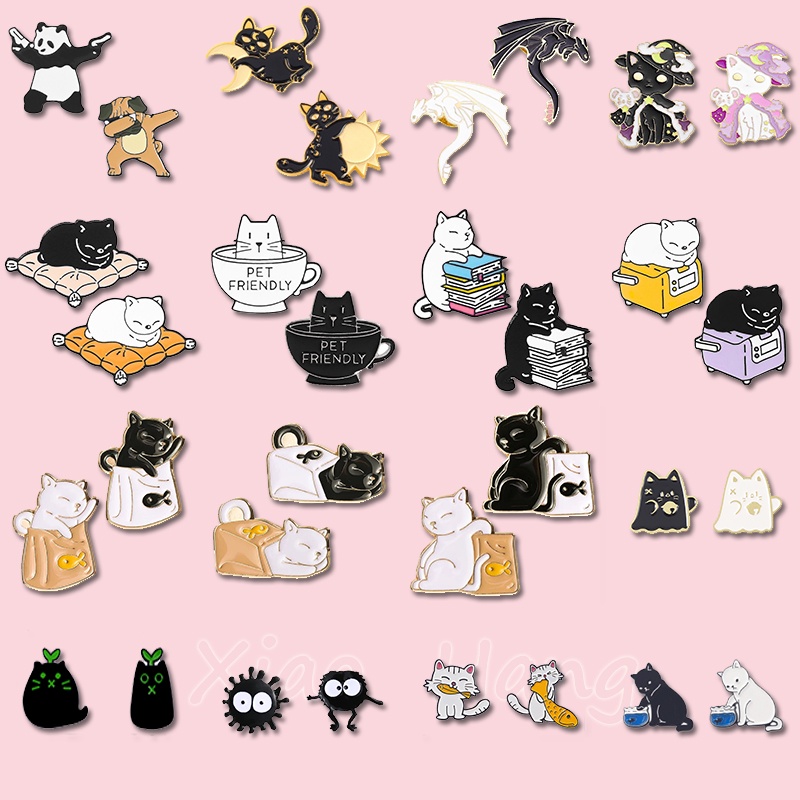 2Pcs/Set Cute Cat Enamel Pins Animal Duck Kitten Lapel Brooches ...