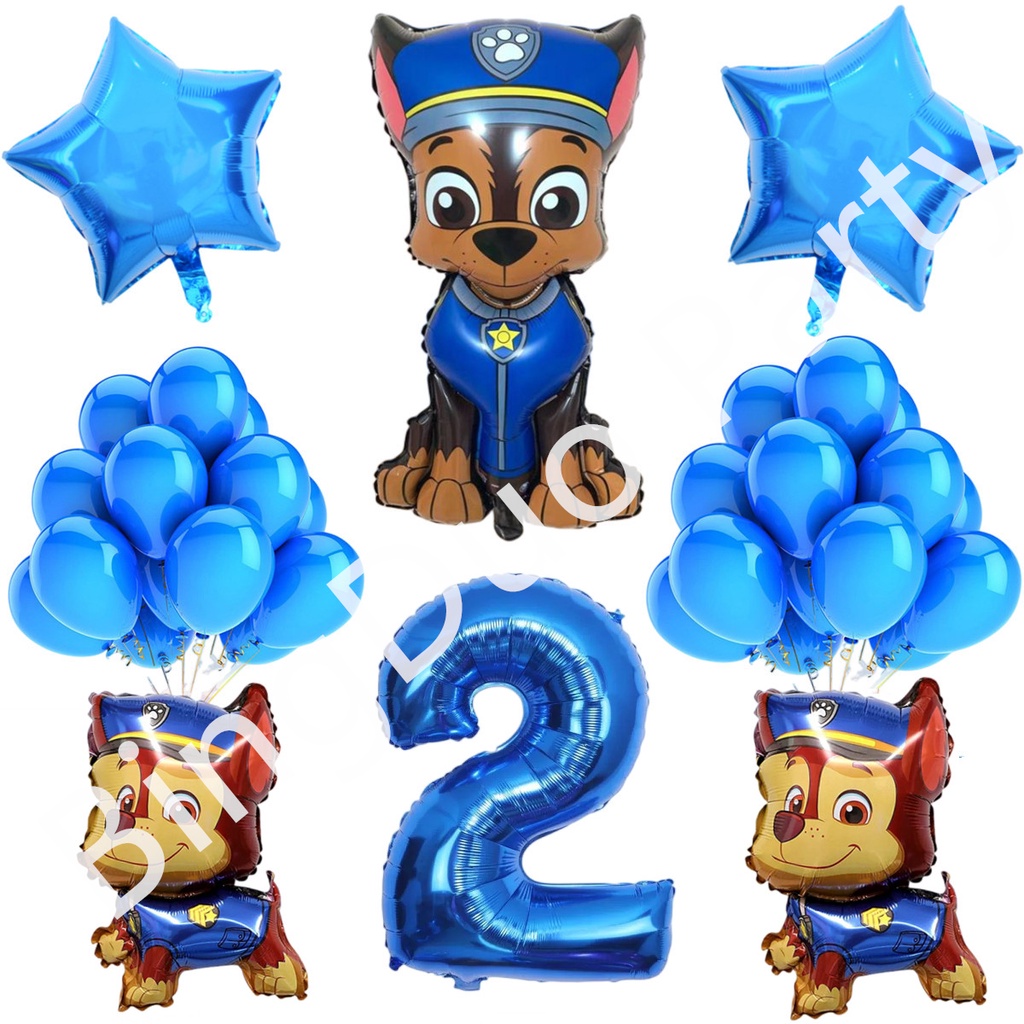 Paw Patrol Balloon Chase Foil Balloon 32" Blue Number 1-9 Year Old Balloons Set 18" Blue Star ...