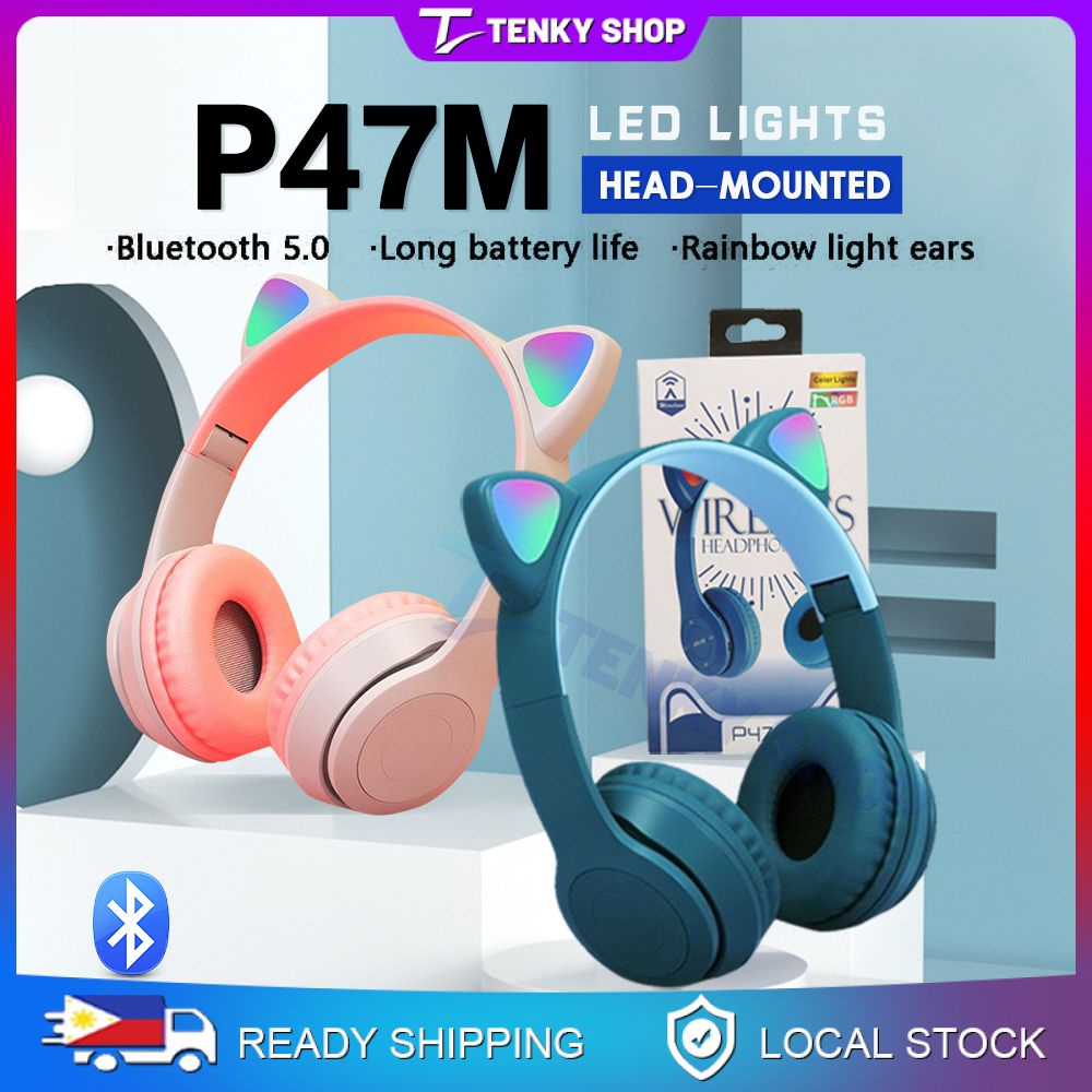 P47M Bluetooth Headphones Wireless Cat Ears Headset Cat Headphone With ...