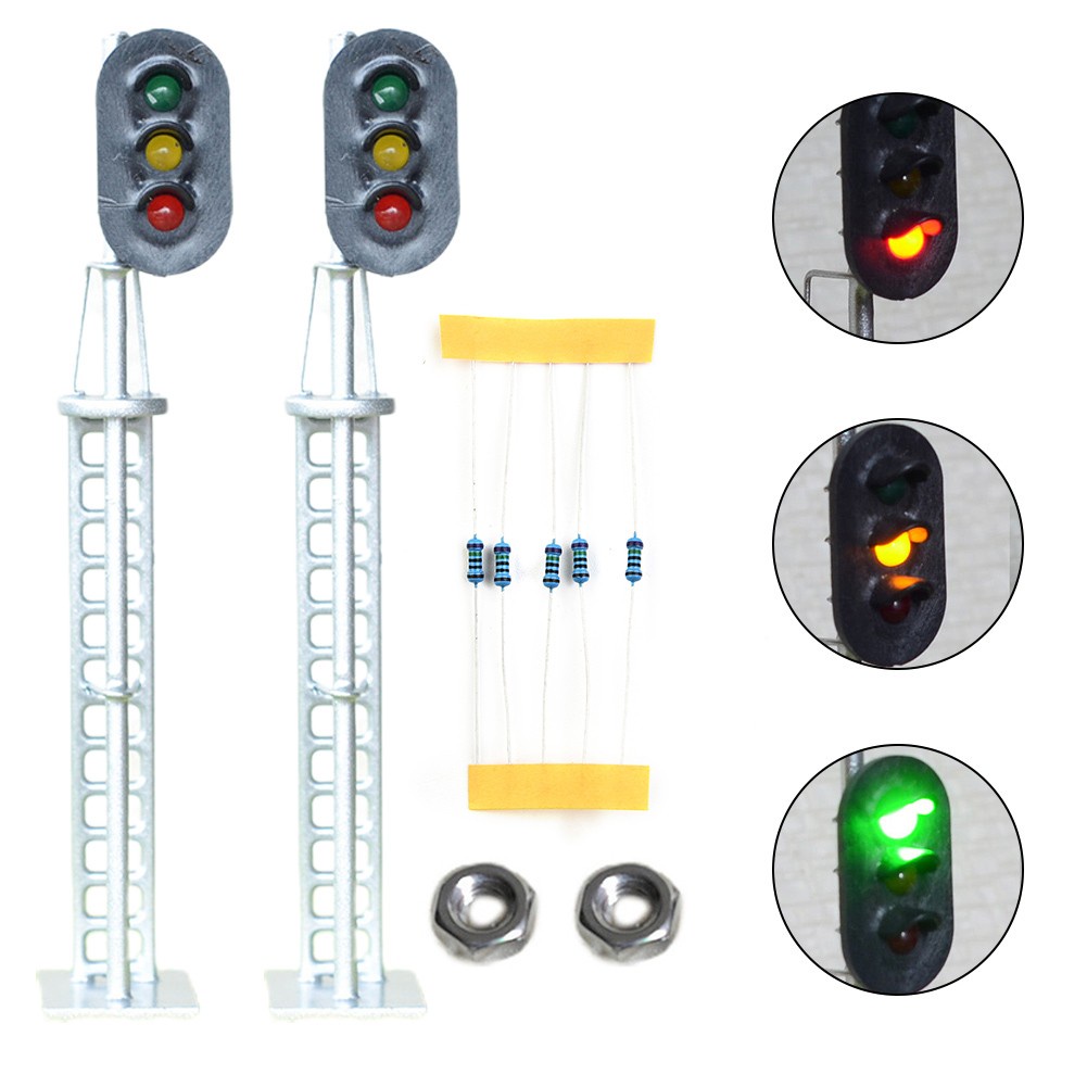 2pcs O Scale Model Train Block Signals 3 Aspects Railway LED Light ...