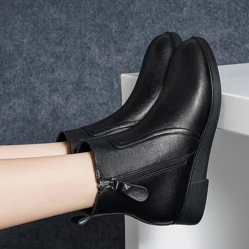 Women's black martin boots 2022 new korean thick heel short boots snow ...