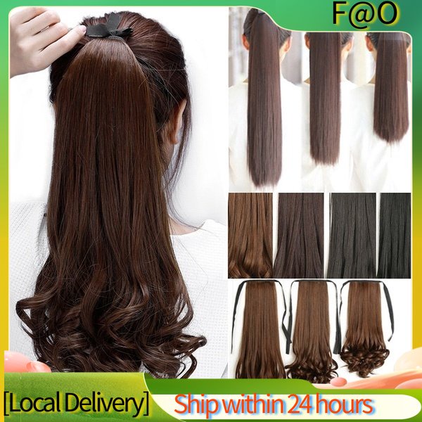 Ladies Ponytail Long Curly Hair Bandage Type Oblique Pear Flower Big ...