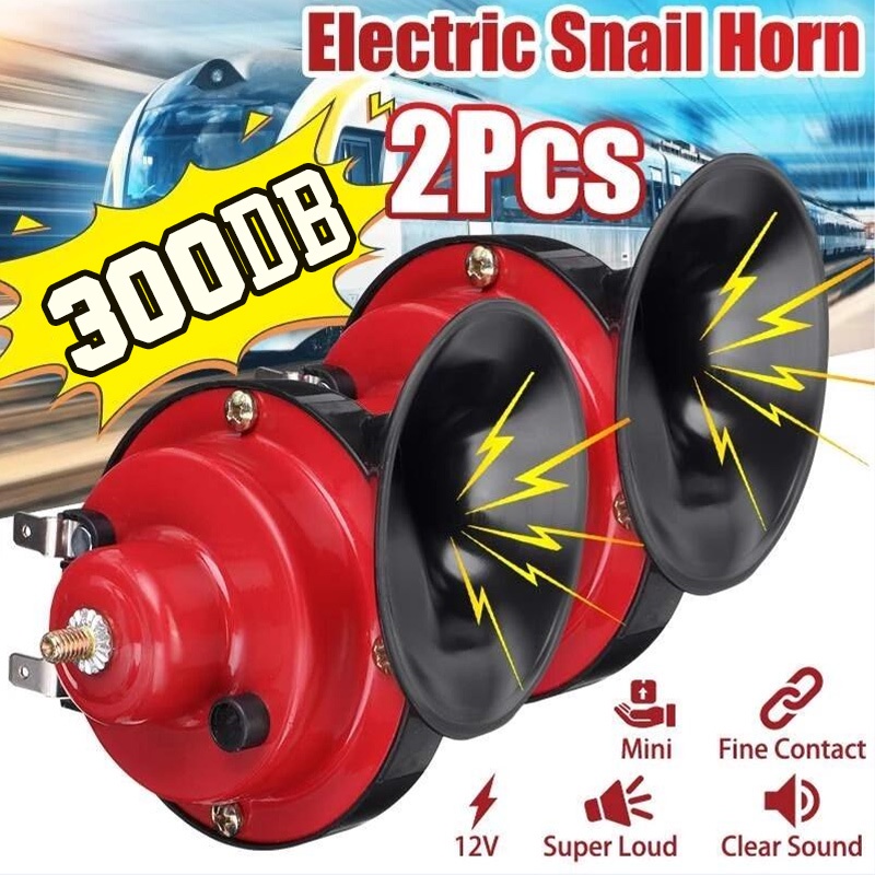 2pcs 12v Dual Tone Car Snail Horn 300DB Super Train Horn Loud Pressure ...
