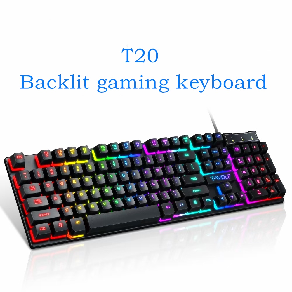 Answer1998 T-WOLF T20 Rainbow LED Gaming Keyboard USB Wired for PC DZ2# ...