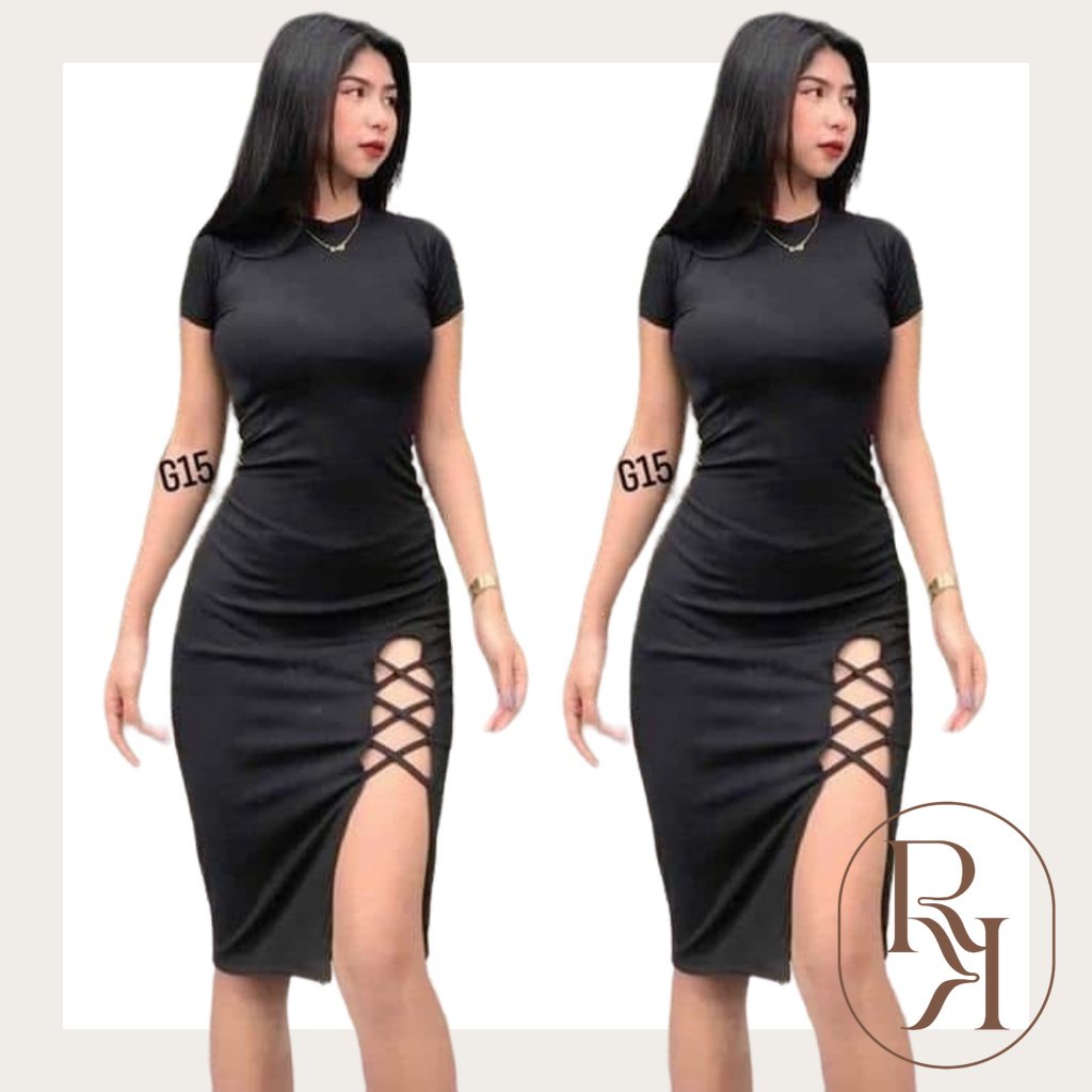 RK BASHA Knitted Basic Round Neck Short Sleeve Criss Cross Slit ...