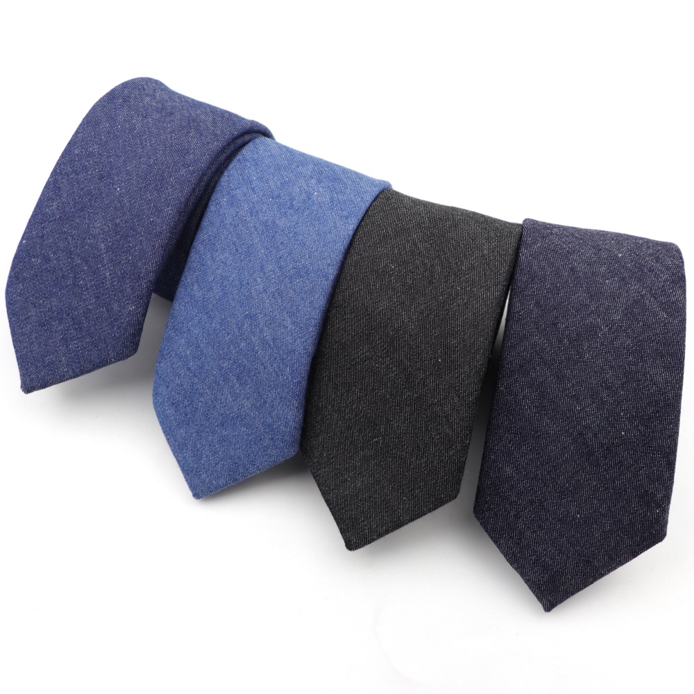 ZONFAZ Classic Cotton Denim Ties Men's Black Blue Solid Color Tie ...