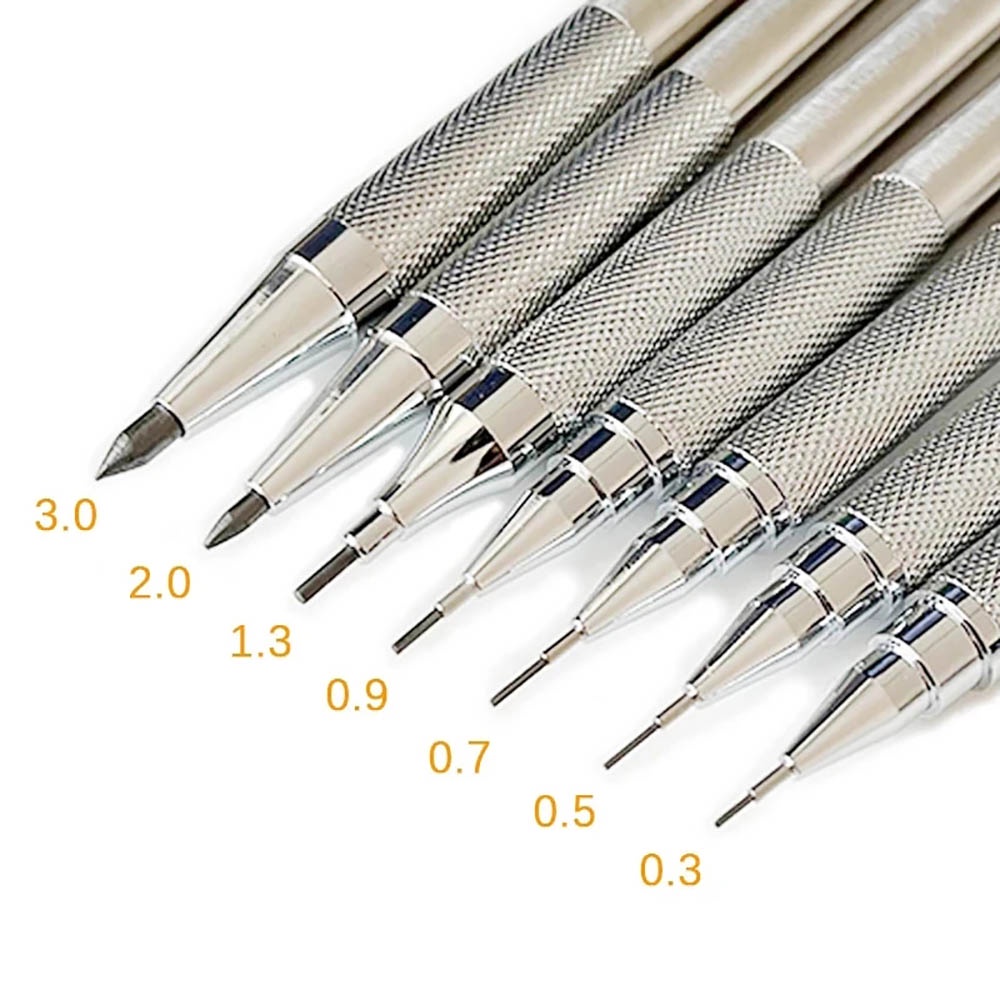 0.3/0.5/0.7/0.9/1.3/2.0mm Mechanical Pencil Set Full Metal Art Drawing ...