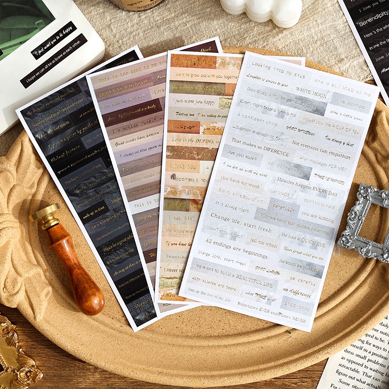 Journamm 4pcs/pack Vintage Scrapbook Sticker Gold Foil Collage Junk ...