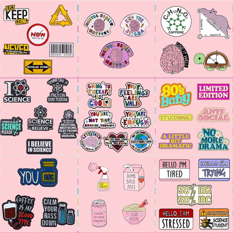 2/7pcs Set Text Class Lapel Pin Chemical Element Brooch Backpack Badge ...