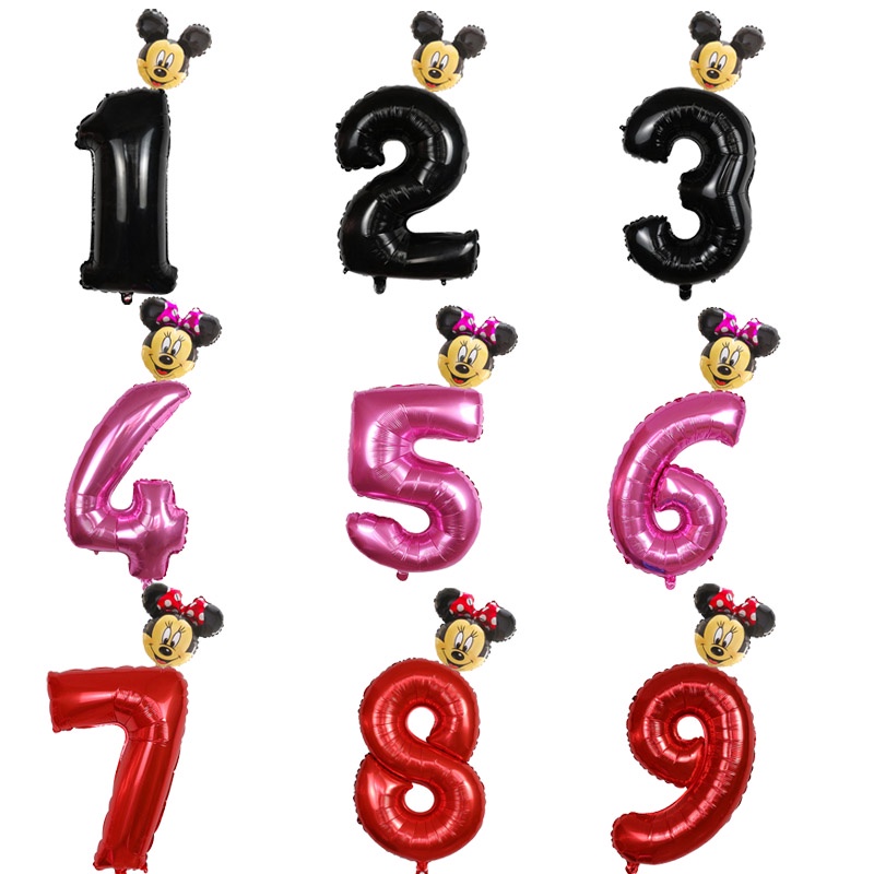2pcs Disney Mickey Mouse Balloon Mini Head Balloon 32inch Red Pink Rose ...