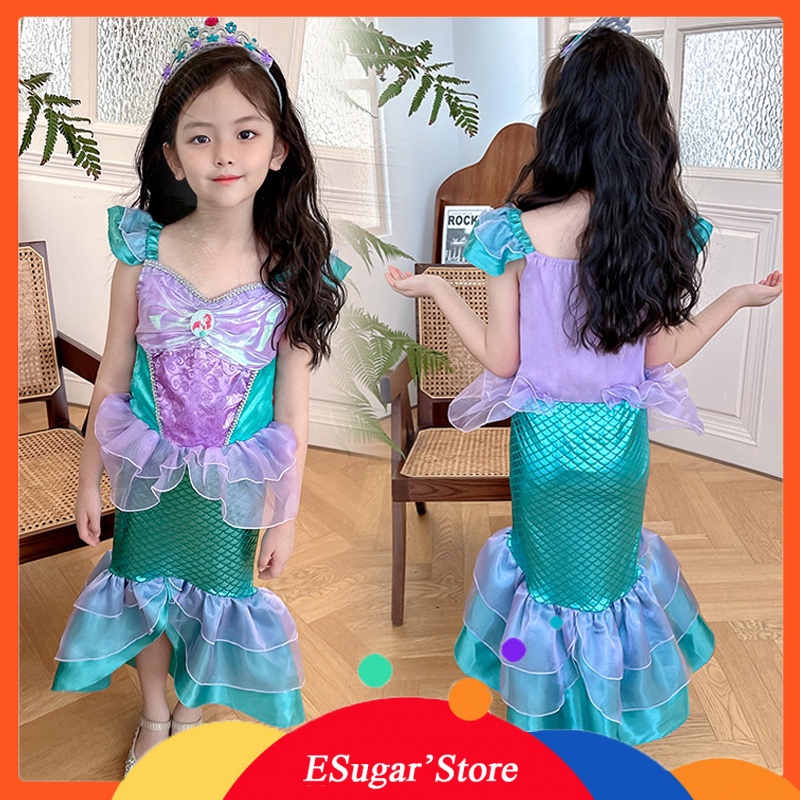 Girls Little Mermaid Ariel Princess Dress Cosplay Costumes For Kids ...