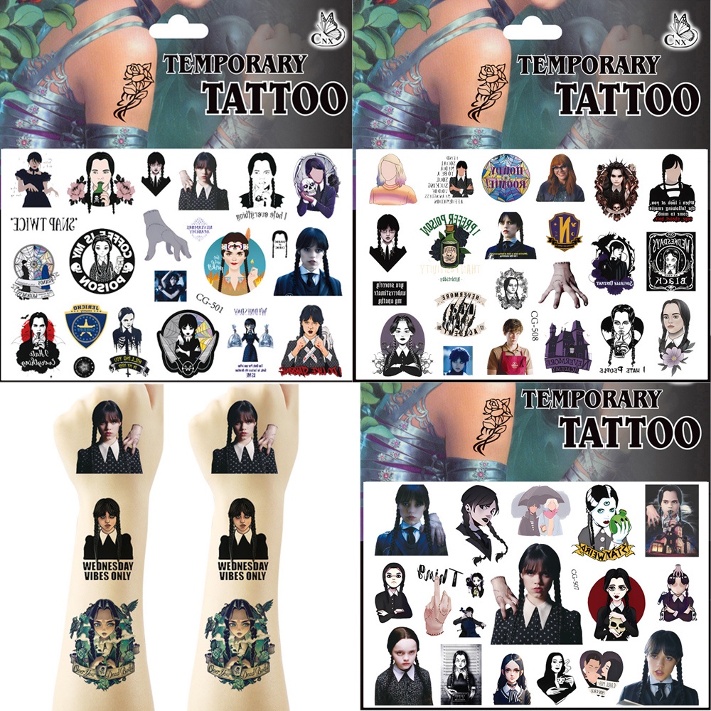 Wednesday Addams Pegatins Tattoo Sticker Thing Hands Tattoo Stickers ...