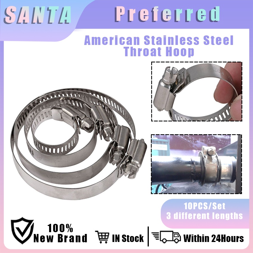 10Pcs Multiple sizes 304 Hose Clamp Stainless Adjustable Metal Hose ...
