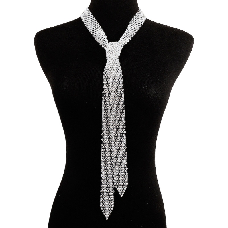AUTU Bling Long Scarf Neckerchiefs Rhinestones Tie Choker Necklace for ...