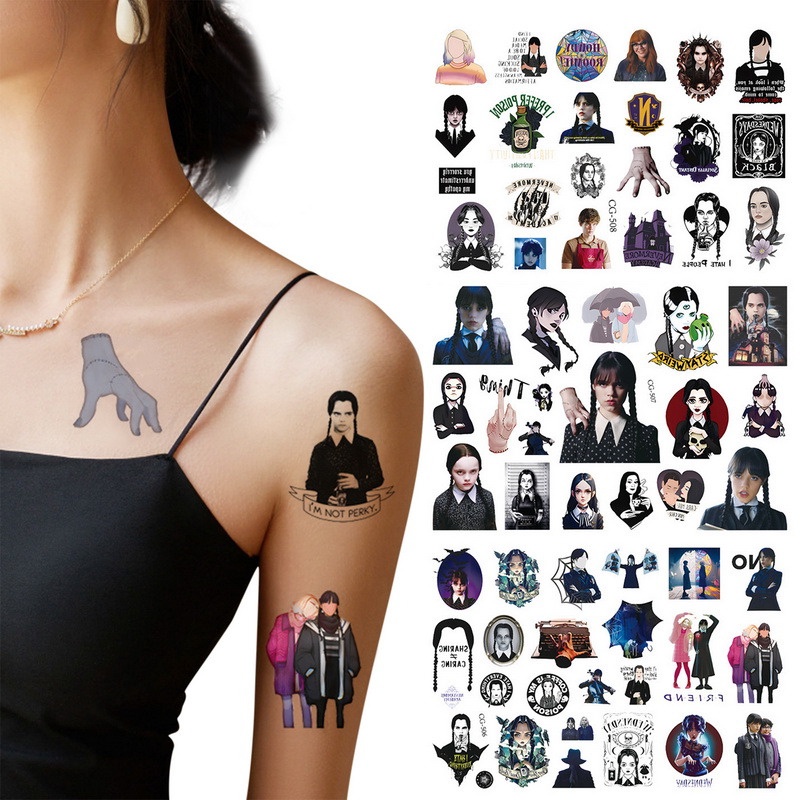 Wednesday Addams Tattoo Stickers Waterproof Sticker Cartoon Kids Girls ...