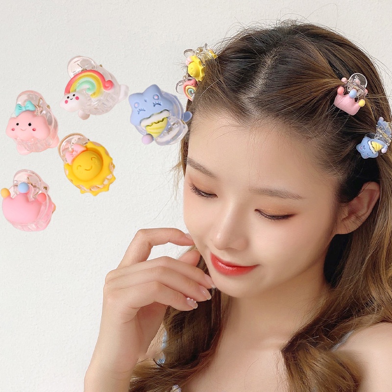New Girls Cute Cartoon Star Rainbow Crown Cloud Hair Clips Kids Lovely ...