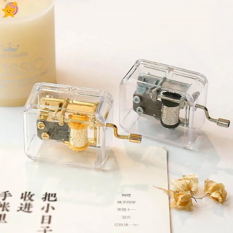 Mini Music Box Hand Cranking Music Movement Transparent DIY Music Box ...