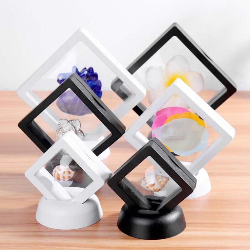 Square 3D Floating Jewelry Coin Display Frame Holder Box Case w/ Stand ...