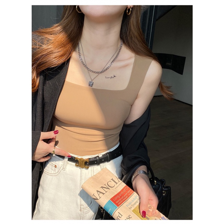 New Square collar seamless hot girl mask cotton wide-shoulder vest ...