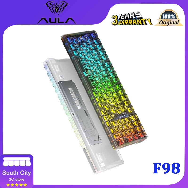 AULA F98 Gasket the third mock examination wireless mechanical keyboard transparent customized ...