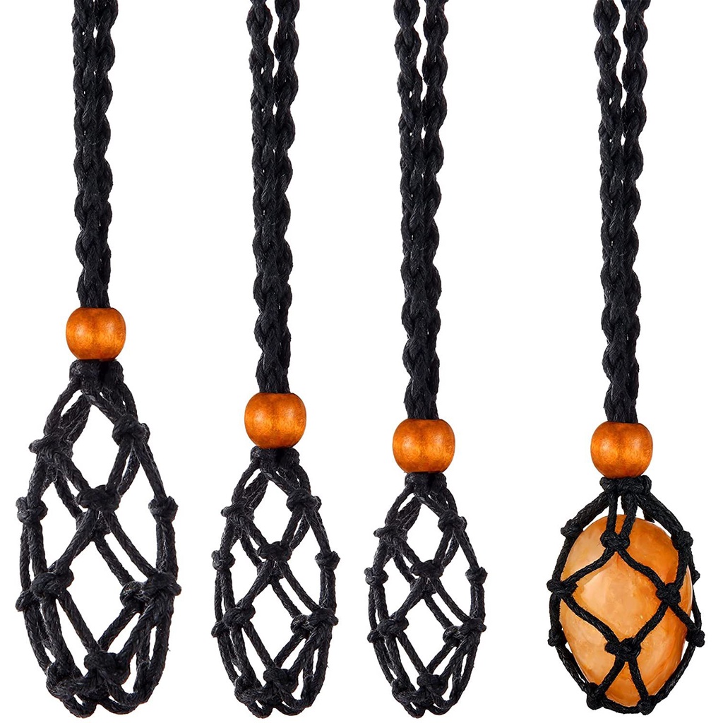 Natural stone crystal raw stone net bag weaving necklace pendant retro ...