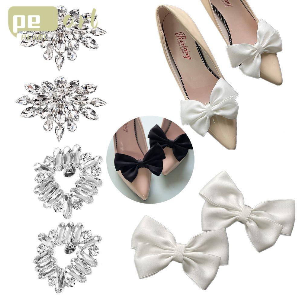 PEARL 2PCS Women Rhinestone Bow Tie Shoe Clip Wedding Charm Buckle Shoe ...