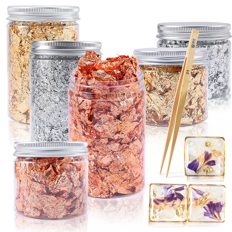 Metallic Foil Flakes Imitation Gold Silver Foil Flakes Metallic Leaf for Nails Painting Art ...