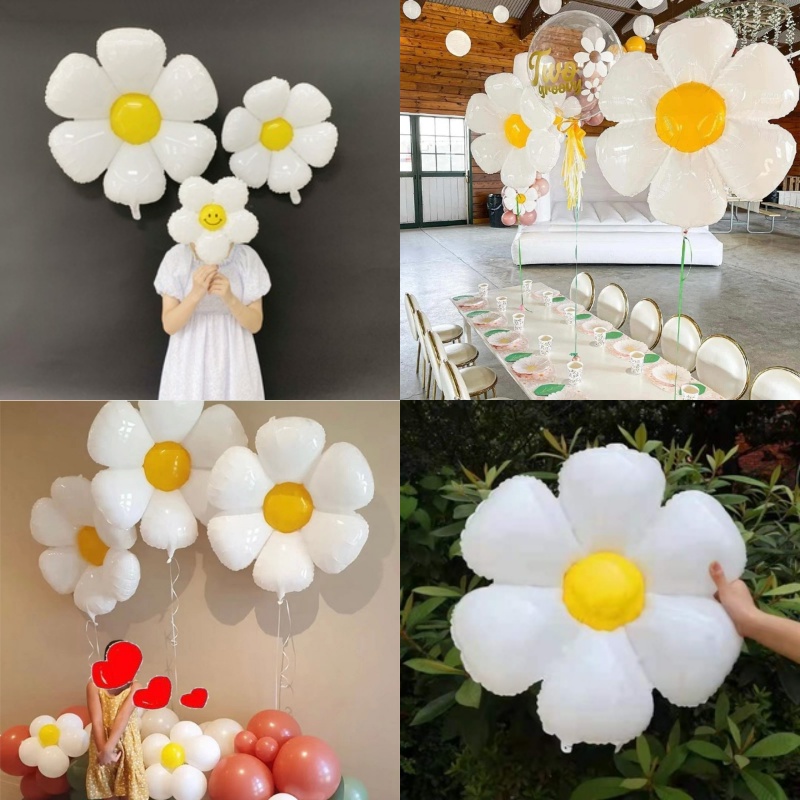White Daisy Flower Balloons Baby Shower Birthday Party Decor Foil ...