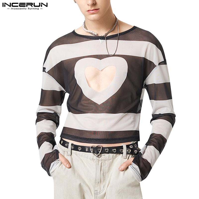 INCERUN Men's chest dug love fashion printed long-sleeved T-shirt ...
