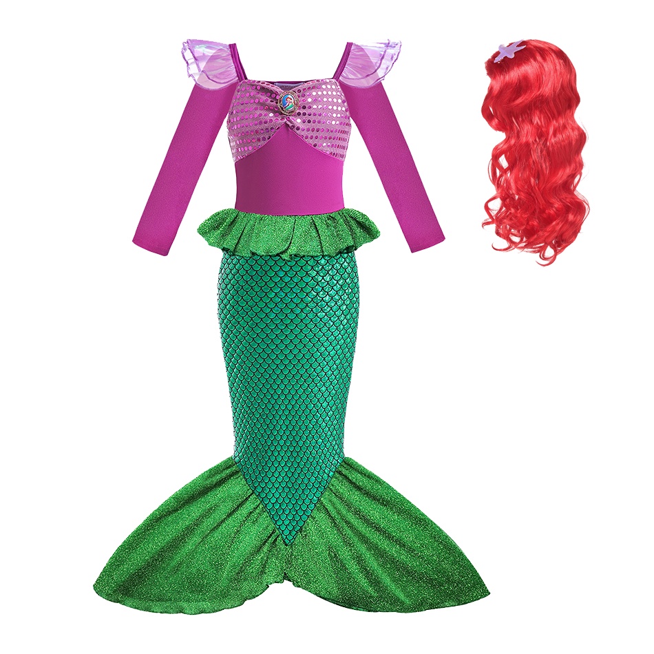Ariel Little Mermaid Princess Girls Dress Cosplay Kids Vestidos Costume ...