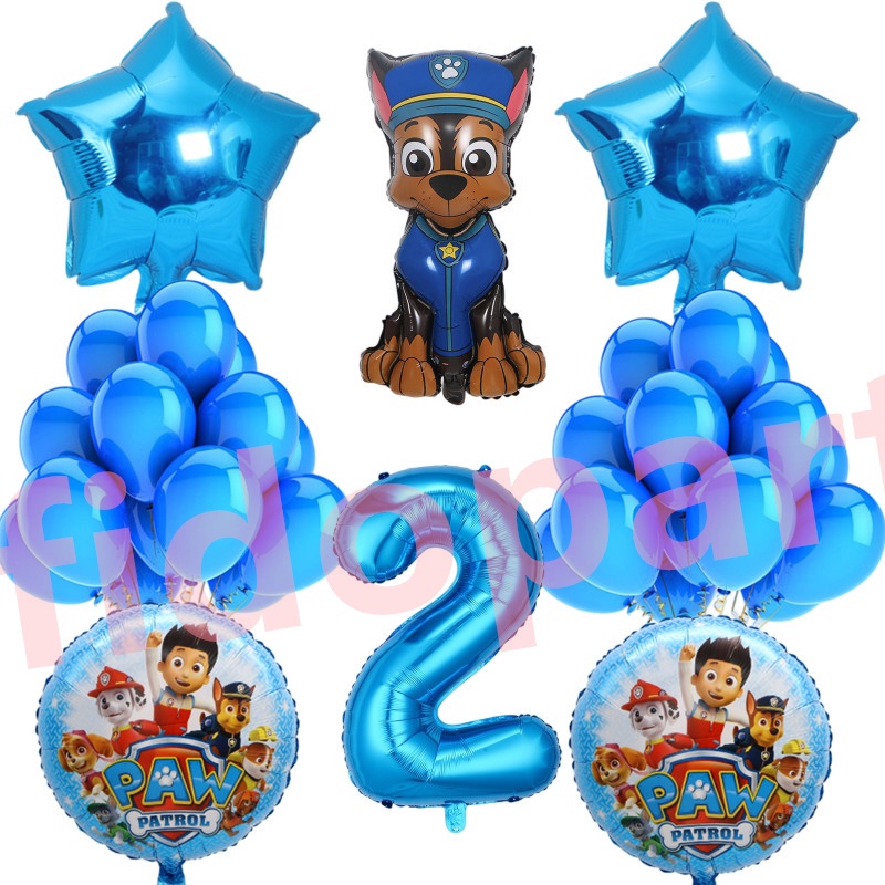 27pcs Paw Patrol Balloons Party Decoration Set Chase 32inch Blue Number Balloons Birthday ...