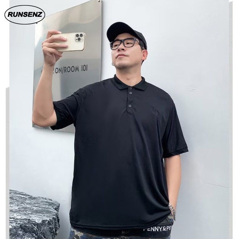 M-8XL Plus Size Polo T Shirt Men Plain Business Work Tops Short Sleeve Shirt Casual Loose ...