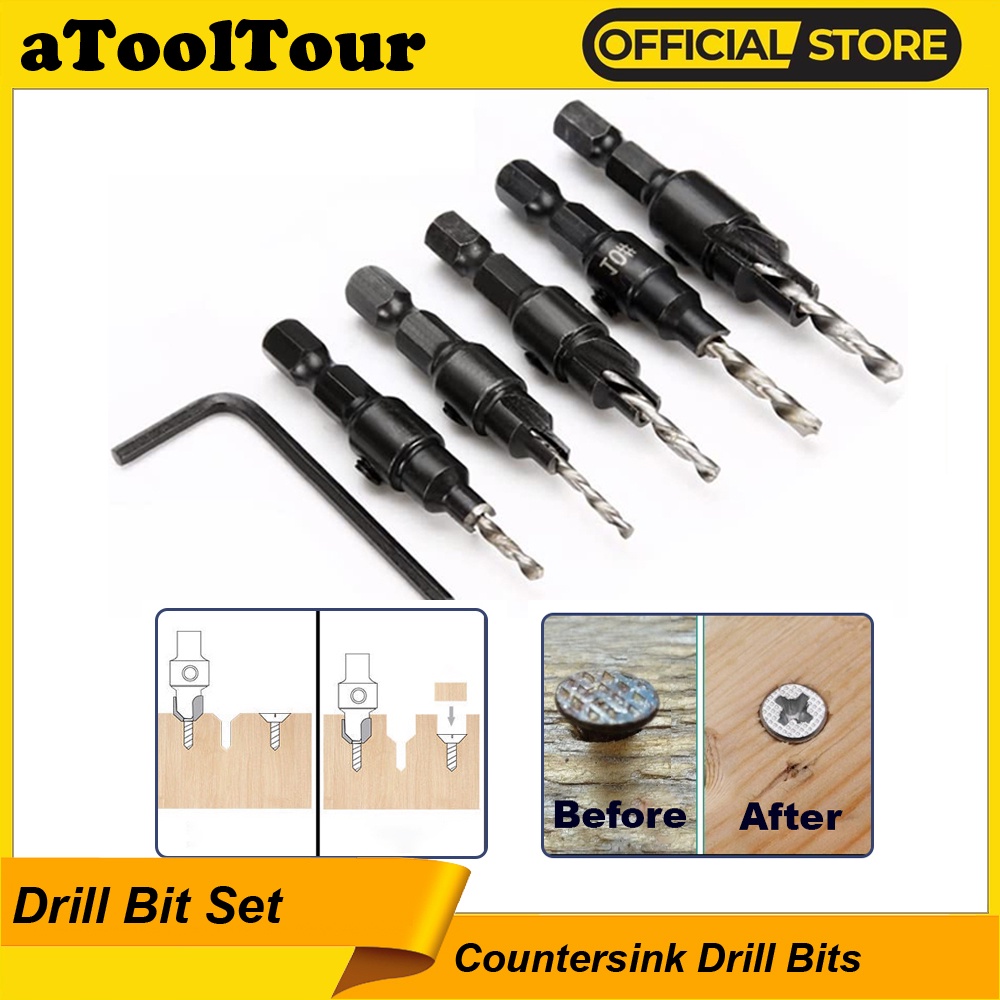 Conical Drill Bit Countersink Woodwork Pilot Holes HSS Universal ...