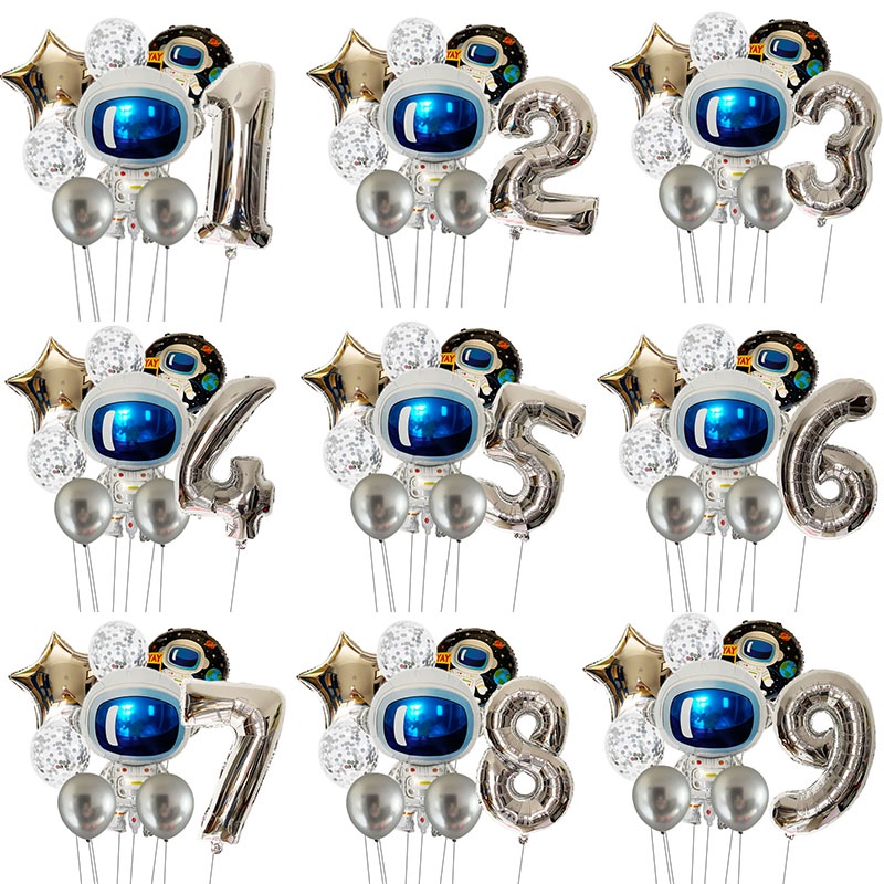 10pcs/set Outer Space 32inch 0-9 Number Balloon Kit Astronaut Spaceman ...