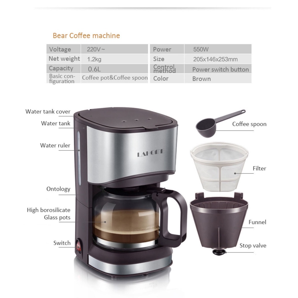 Lahome Americao Drip Coffee Maker Electric Coffee Machine Espresso ...