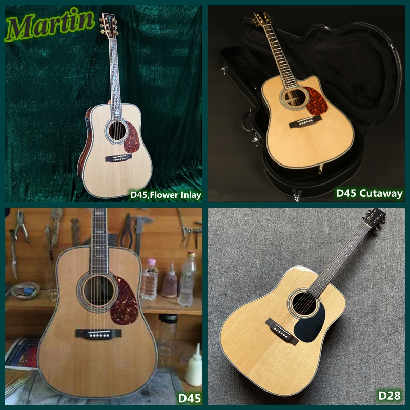 Classic Martin Acoustic Electric Guitar Real Abalone Inlay Solid Spruce ...