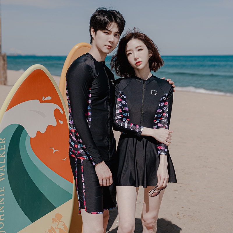 Couple Swimsuit Set Women One-piece Skirted Swimsuit Men Three-pieces ...