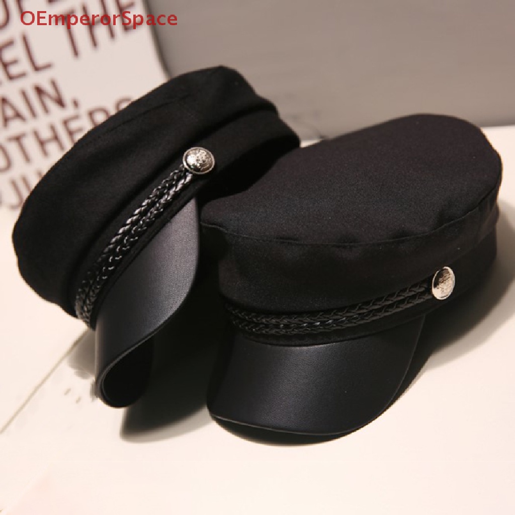 OEmperor Leather Military Hat Sailor Hats Flat Top Captain Cap Travel ...