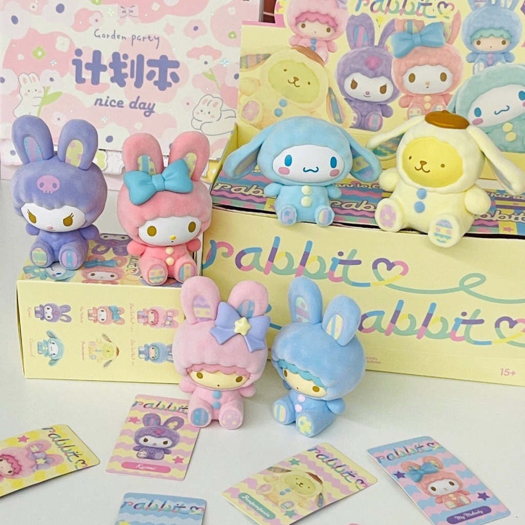 6pcs Sanrio Rabbit Flocking Dolls Series Collectible Figure Rabbit Ears ...