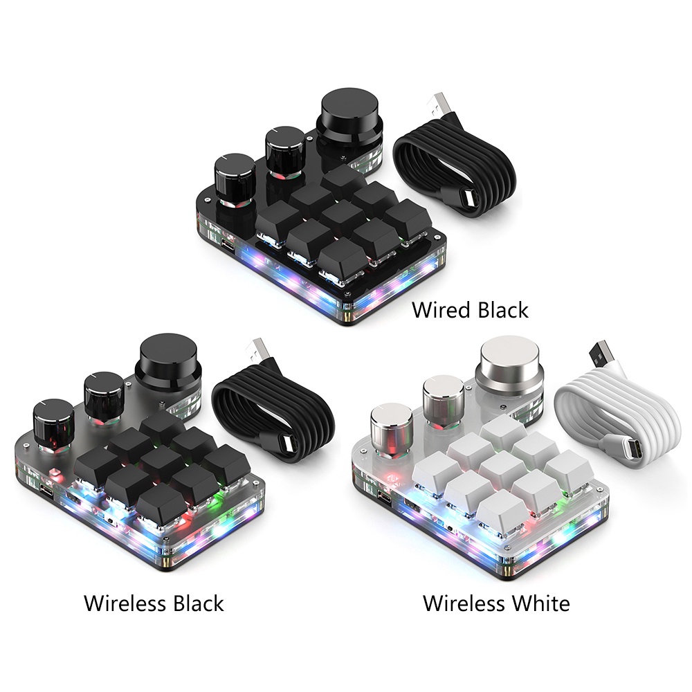 9 Key Keypad Bluetooth Mini Programmable RGB Keyboard With Knob USB DIY ...