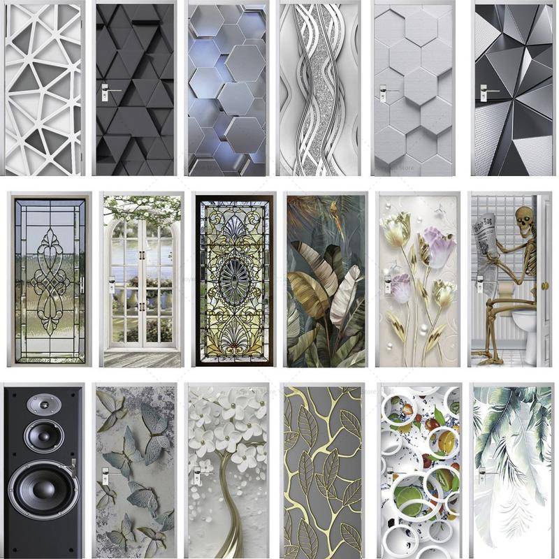 Custom 3D Geometric Door Sticker Tear and Stick PVC Waterproof Full ...