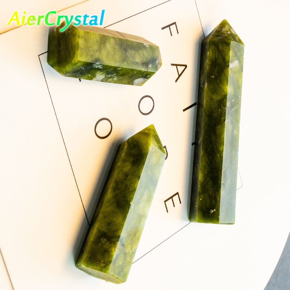 Natural Stone Hand-polished Xiuyan Jade Crystal Column Handicraft Reiki ...
