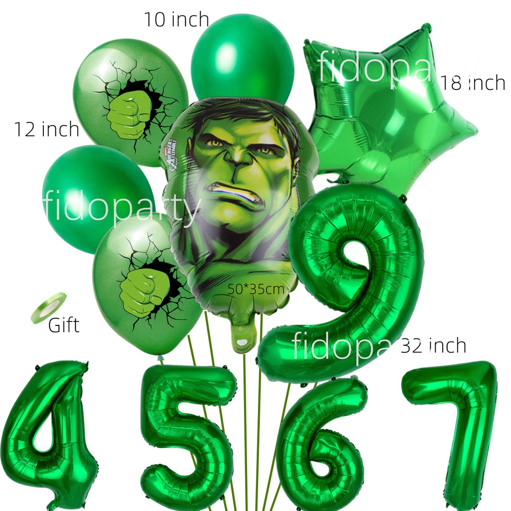 Superhero Green Number Balloon Hulk Large Head Avengers Balloon ...