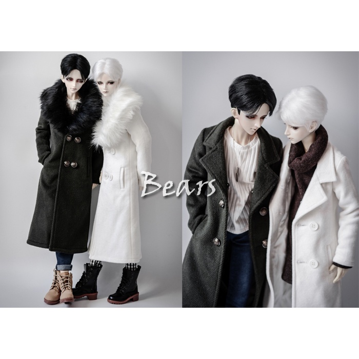 BJD Doll Clothes A182 Double-Breasted Long Coat Removable Fur Collar~2 ...