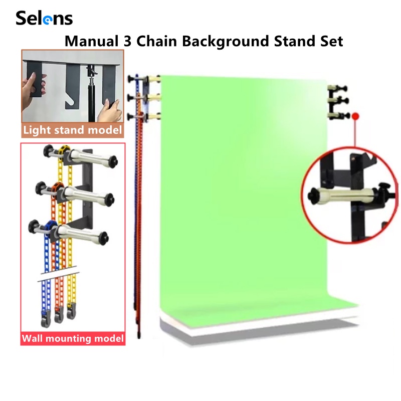 Selens Photography Manual 3 Chain Background Stand Set Backdrop Support ...