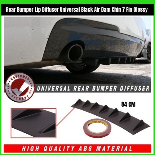 Rear Bumper Lip Diffuser Universal Black Air Dam Chin 7 Fin Glossy ...