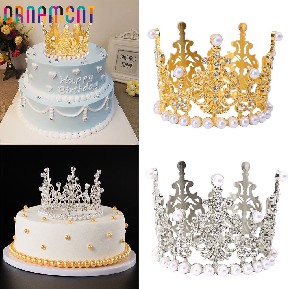 [ Featured ] Mini Pearl Crystal Crown Cake Decoration Little Princess ...