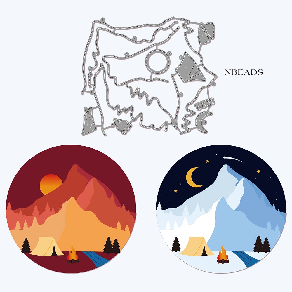 1pc Camping Cutting Dies Metal Tree Mountain Sun Fire Tent Die Cuts ...