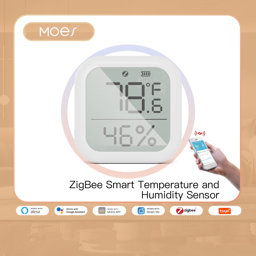 MOES Tuya Smart ZigBee Temperature and Humidity Sensor Indoor Hygrometer With Digital LCD ...