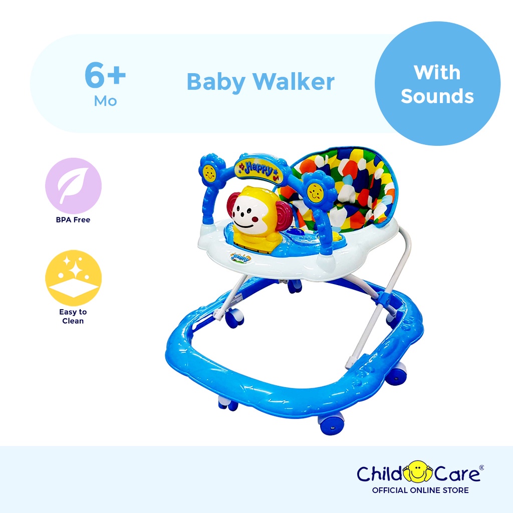 Child Care Baby Walker with Monkey Character - Foldable, Padded for ...
